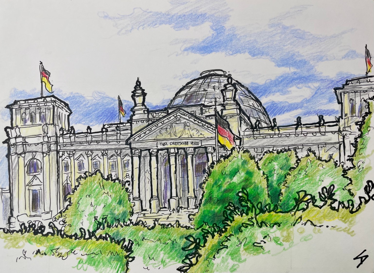 Urban Sketch (Color Pencil) – Platz der Republik, Berlin ‘View of the ...