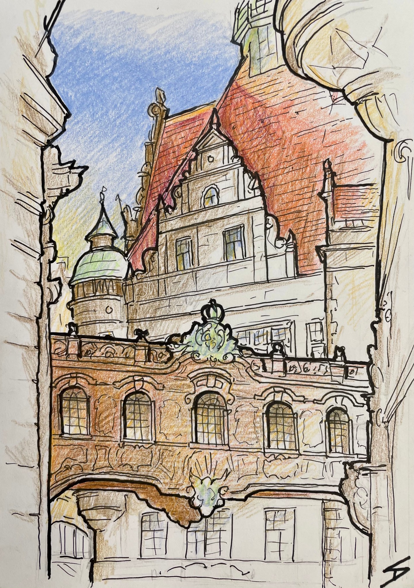 Urban Sketch (Color Pencil) – Chiaverigasse, Dresden ‘Bridge Between ...